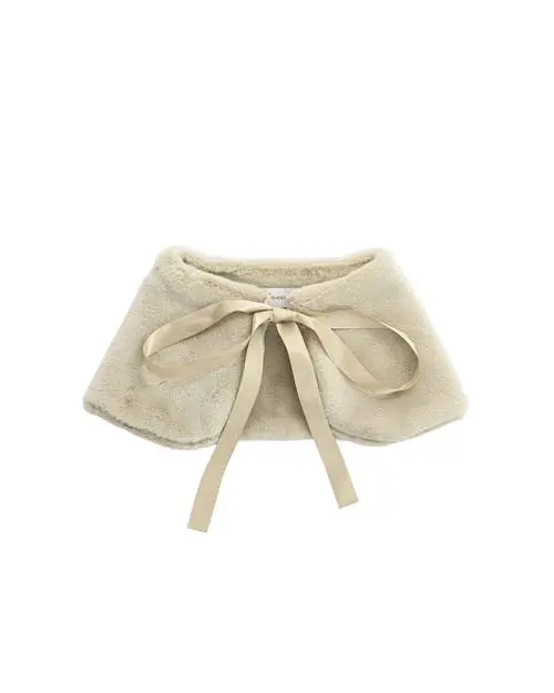 TULLEEN Faux Fur Collar With Ribbon Tie - Beige