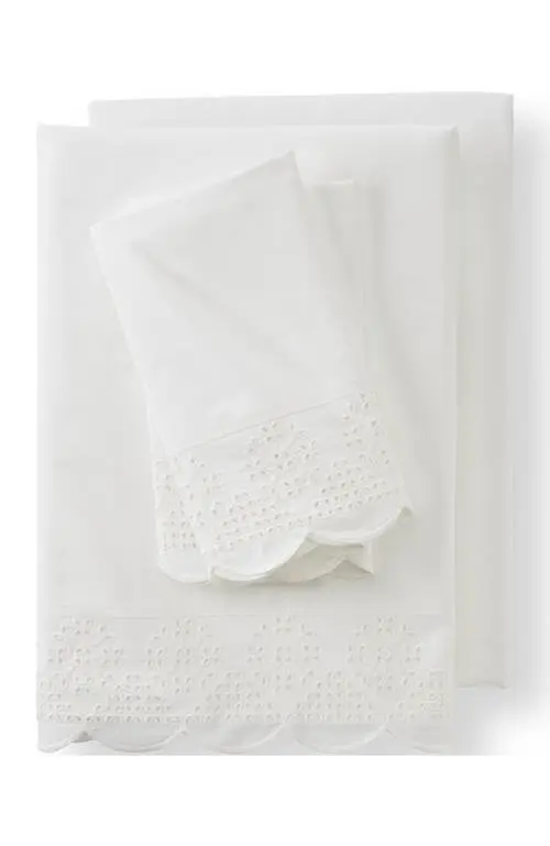 LANDS' END 300 Thread Count Cotton Percale Eyelet Pillowcases - White