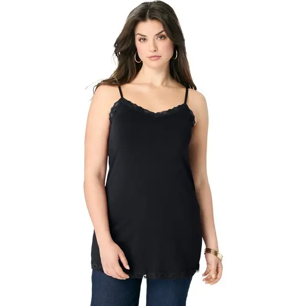 Roaman's Lace Trim Cami - Black