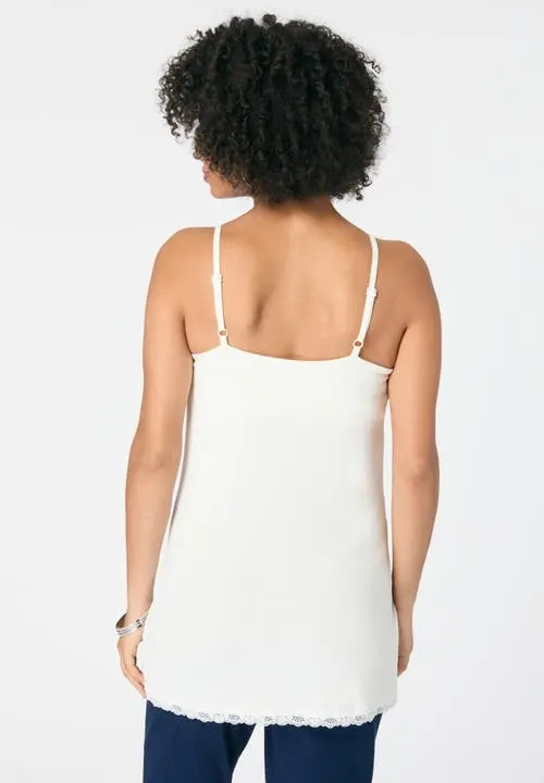 Roaman's Lace Trim Knit Cami With Adjustable Straps - White