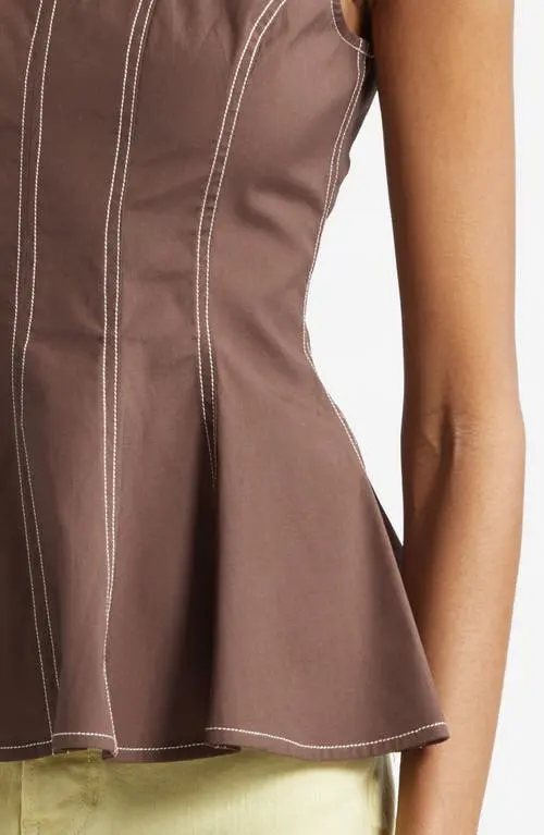 Veronica Beard Charlie Peplum Tank - Dark Mocha