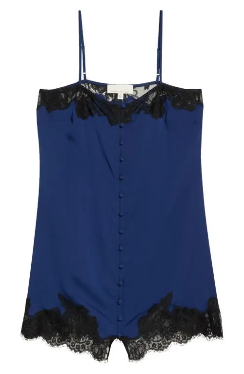 FLEUR DU MAL Juliet Lace Trim Button-up Slip - Midnight Navy