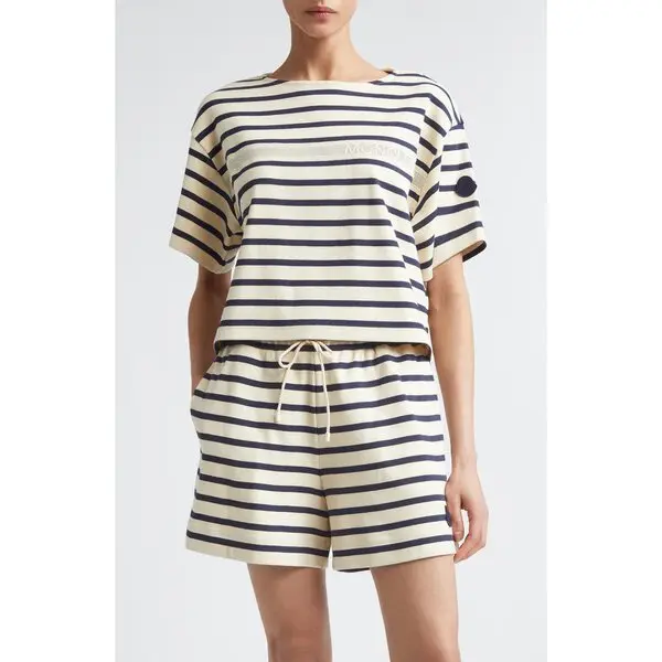Moncler Nautical Stripe Ventilated Crop T-shirt - White/blue