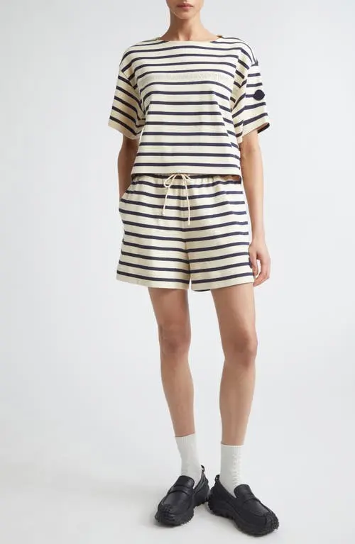 Moncler Nautical Stripe Ventilated Crop T-shirt - White/blue
