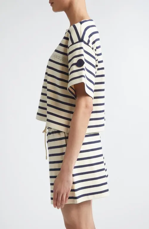 Moncler Nautical Stripe Ventilated Crop T-shirt - White/blue