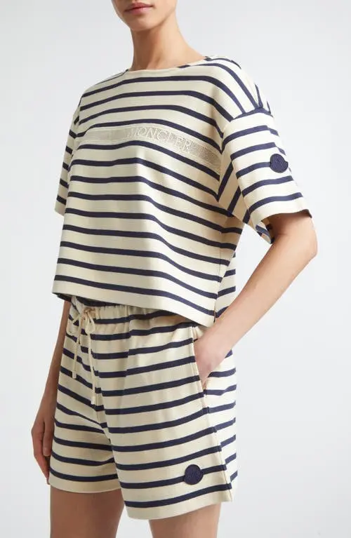Moncler Nautical Stripe Ventilated Crop T-shirt - White/blue