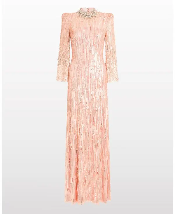 Jenny Packham Memphis Sequin-embellished Maxi Dress - Peach Fizz