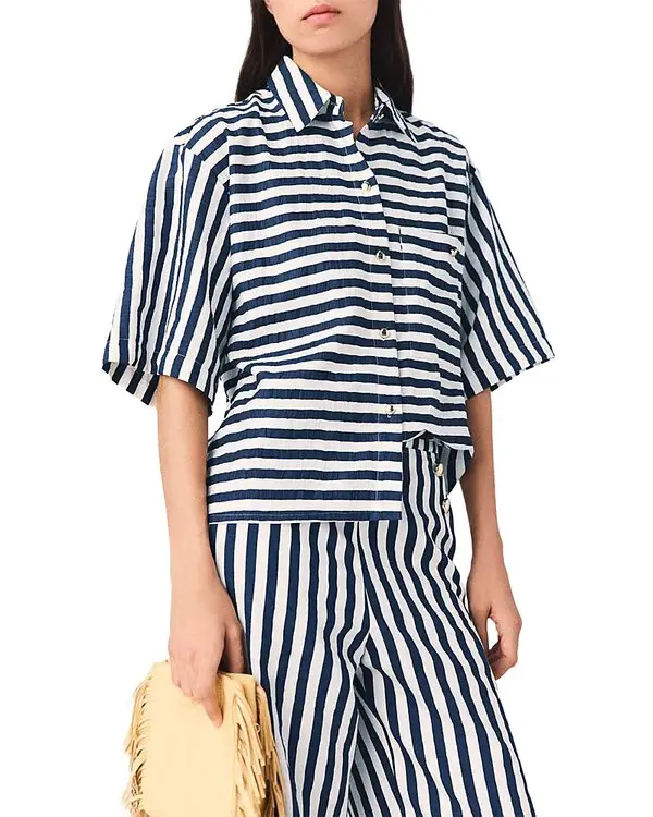 Maje Calais Cropped Stripe Shirt - White/blue