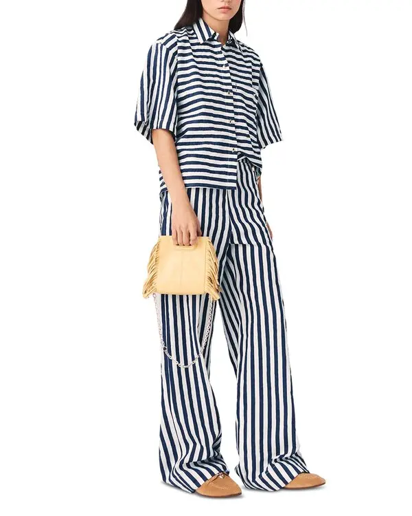 Maje Calais Cropped Stripe Shirt - White/blue