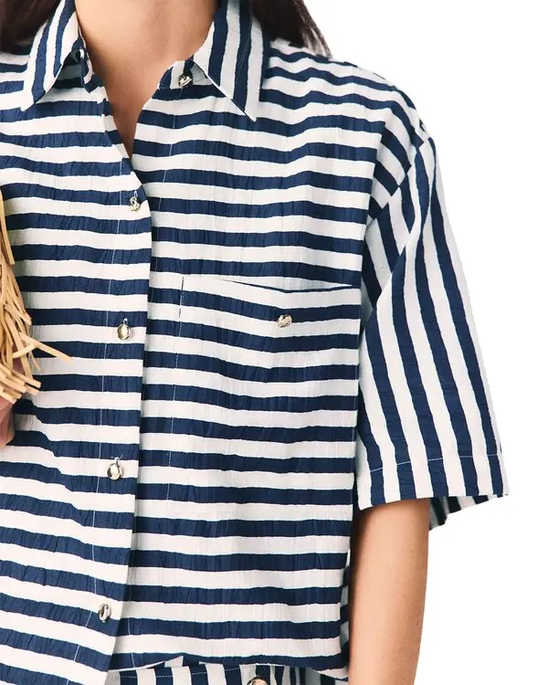 Maje Calais Cropped Stripe Shirt - White/blue