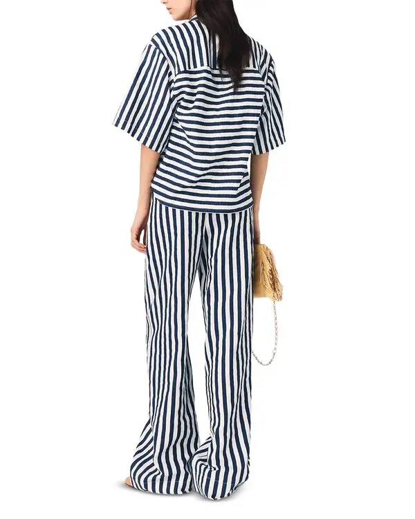 Maje Calais Cropped Stripe Shirt - White/blue