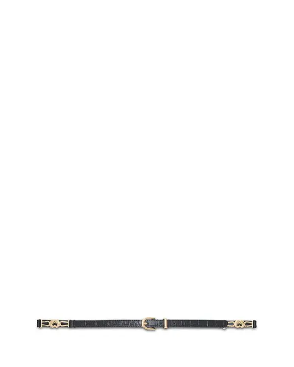 Maje Croc Embossed Leather Belt - Black