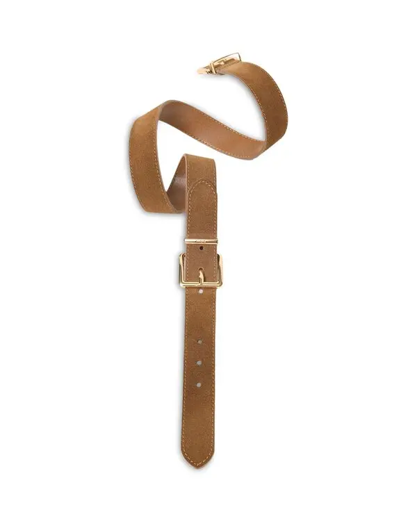 Maje Double Buckle Suede Belt - Camel