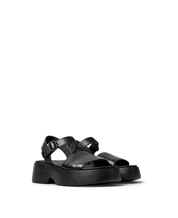 Camper Tasha Leather Strap Sandals - Black