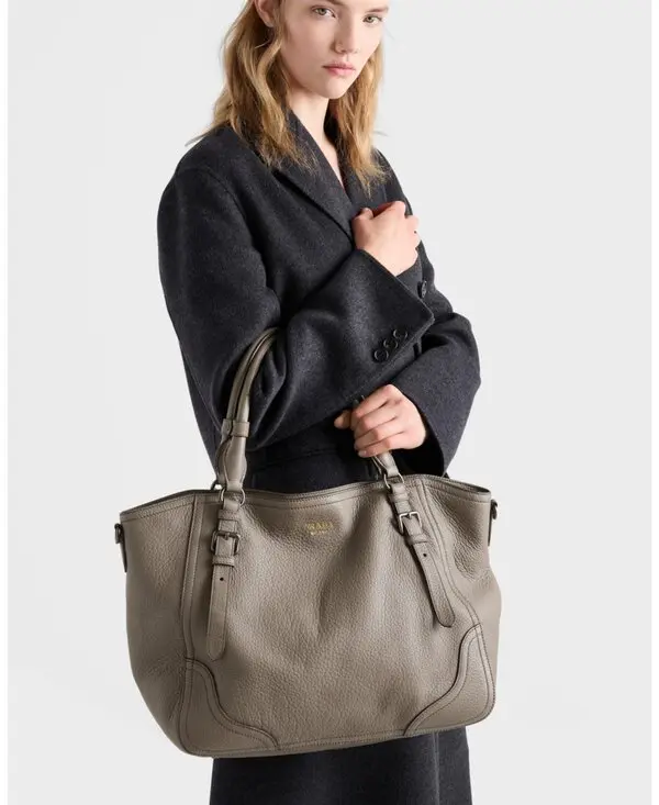 Prada Large Leather Tote - Grey