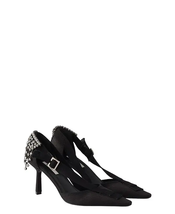 Prada Canvas Pumps With Crystal Embellishments