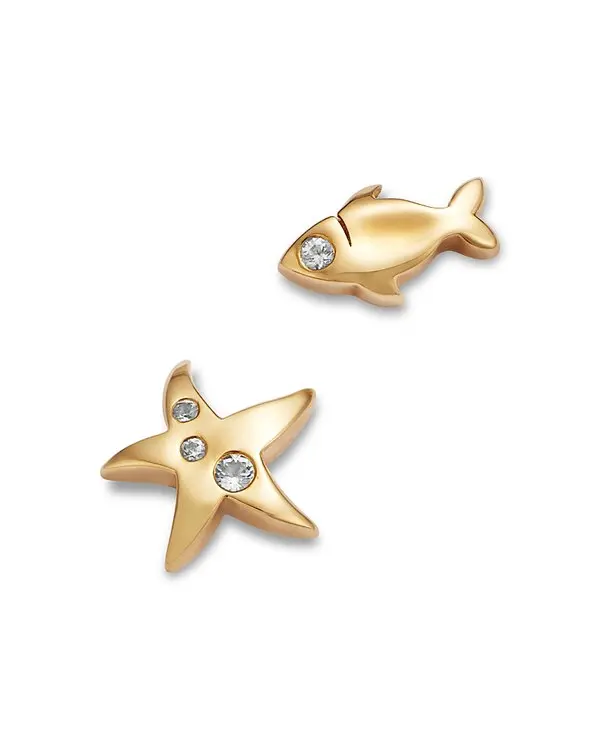 MOON & MEADOW 14k Yellow Diamond Fish And Starfish Mismatched Stud Earrings - Gold