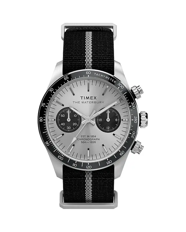 TIMEX Waterbury Heritage Chronograph Fabric Strap Watch - Black