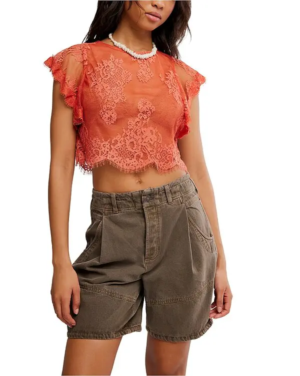 Free People Lunar Ash Lace Top - Sunset