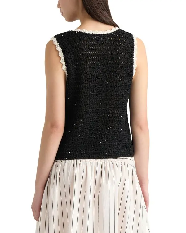 NVLT Sleeveless Sequin Crochet Sweater