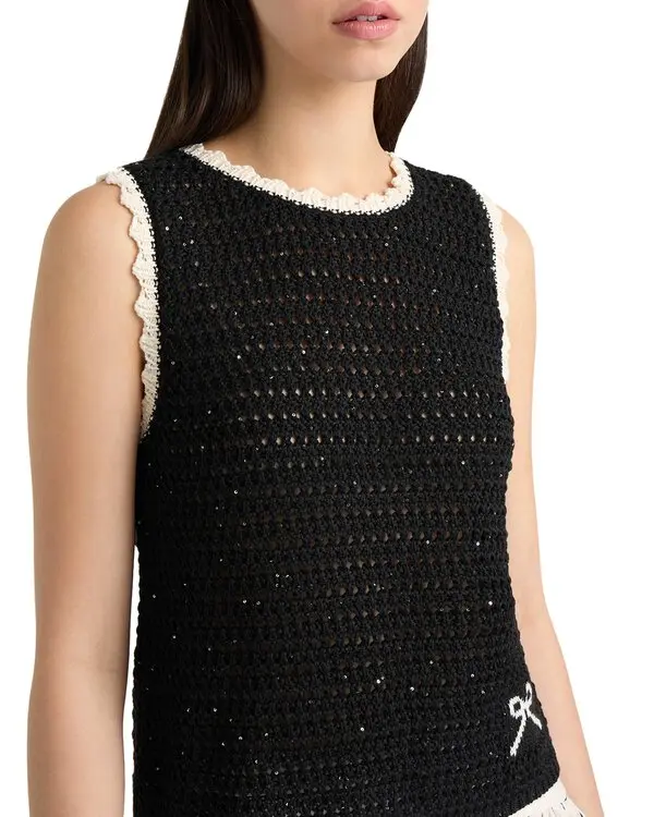 NVLT Sleeveless Sequin Crochet Sweater