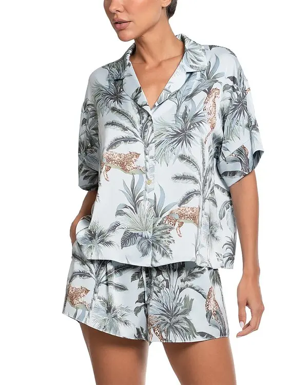 MIDNIGHT BAKERY Stretch Satin Short Sleeve Pajama Set - Blue