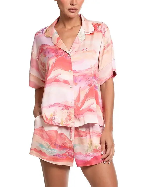 MIDNIGHT BAKERY Stretch Satin Short Sleeve Pajama Set - Pink