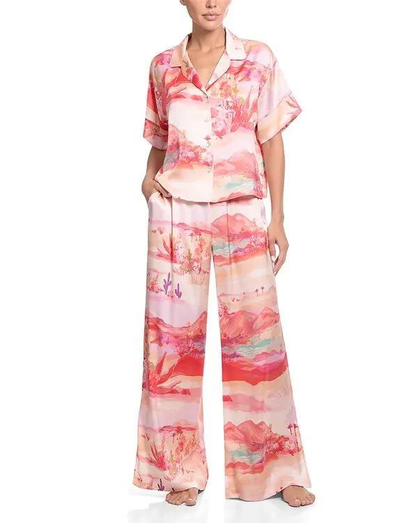 MIDNIGHT BAKERY Stretch Satin Palazzo Pants Pajama Set - Pink