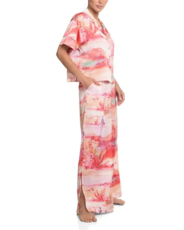 MIDNIGHT BAKERY Stretch Satin Palazzo Pants Pajama Set - Pink