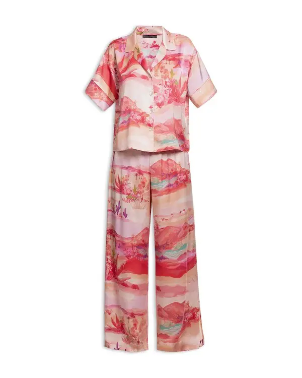 MIDNIGHT BAKERY Stretch Satin Palazzo Pants Pajama Set - Pink