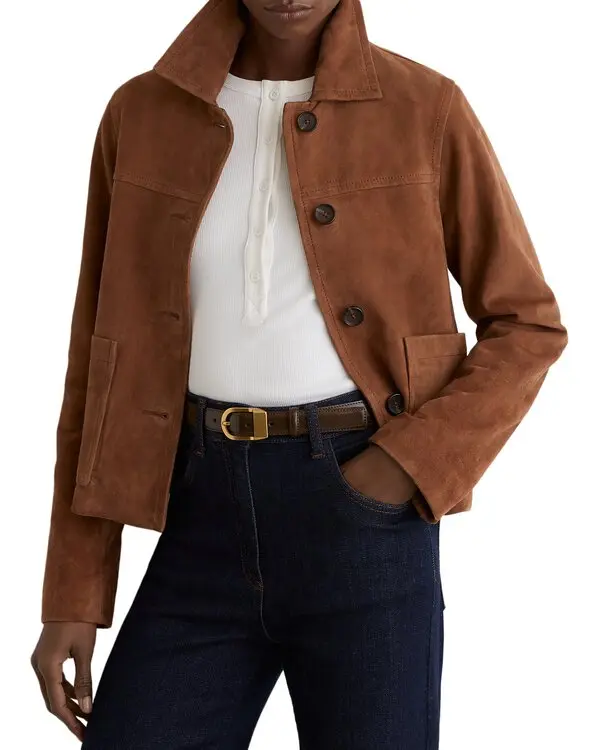 REISS Hazel Leather Belt - Chocolate