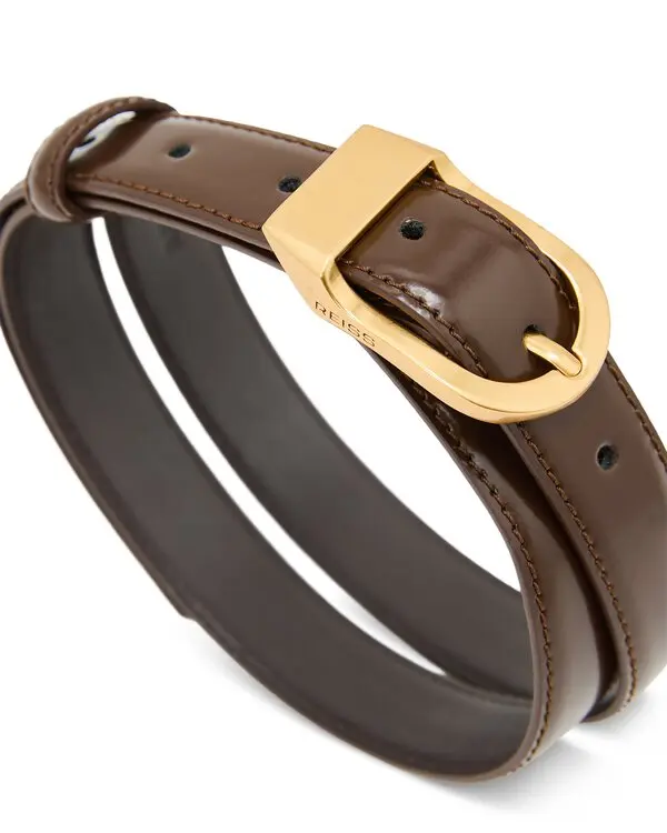 REISS Hazel Leather Belt - Chocolate