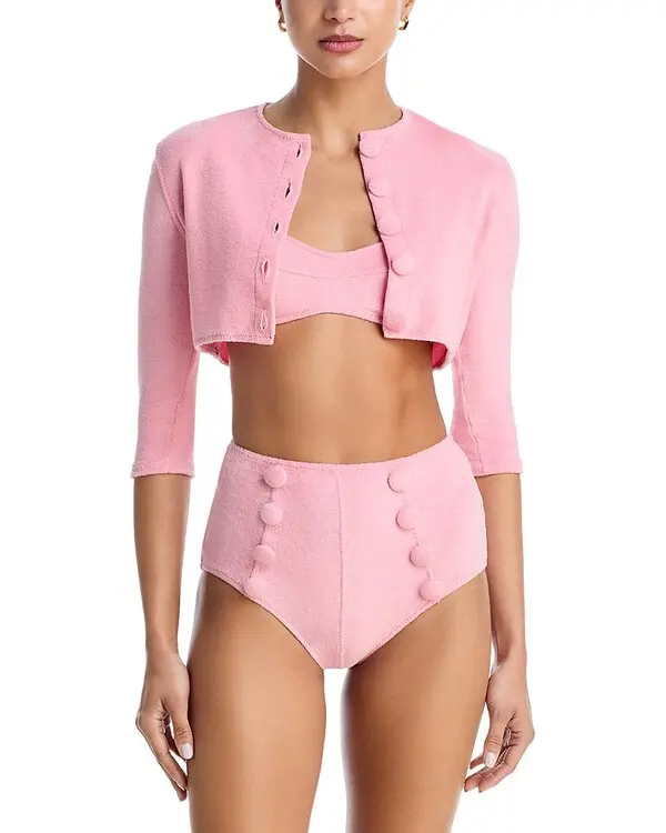 Lisa Marie Fernandez Cardigan Cover Up - Pink Terry Cloth