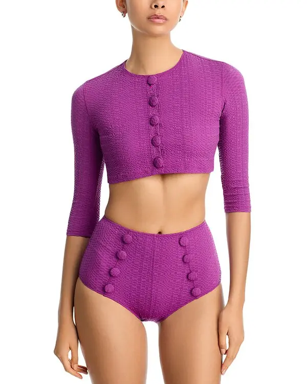 Lisa Marie Fernandez Cropped Cover-up Cardigan - Raspberry Seersucker