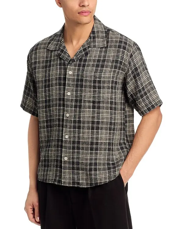 CORRIDOR Plaid Seersucker Short Sleeve Shirt - Black