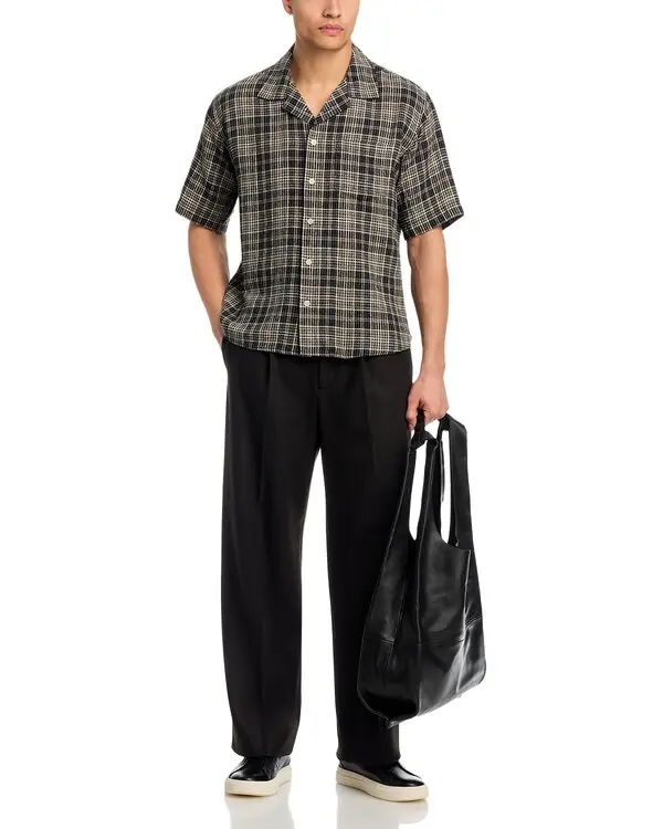 CORRIDOR Plaid Seersucker Short Sleeve Shirt - Black