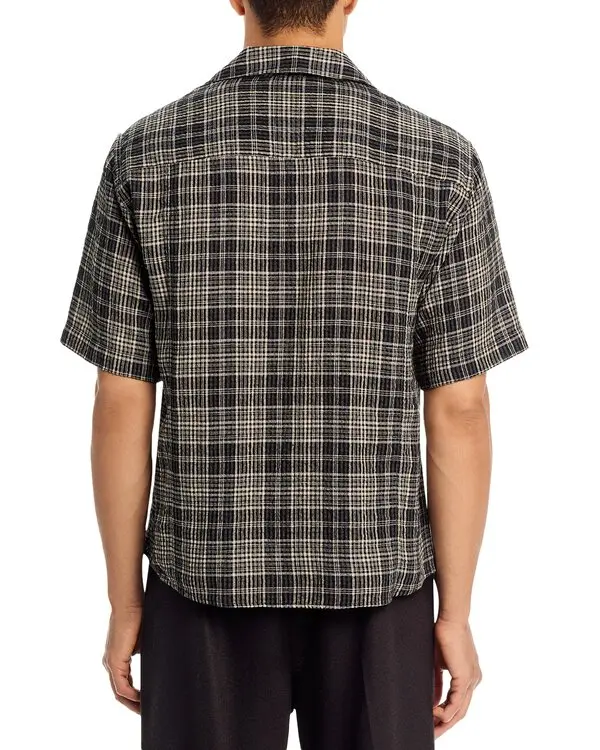 CORRIDOR Plaid Seersucker Short Sleeve Shirt - Black