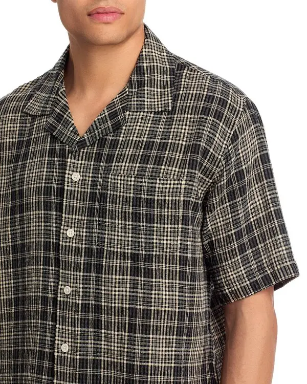 CORRIDOR Plaid Seersucker Short Sleeve Shirt - Black