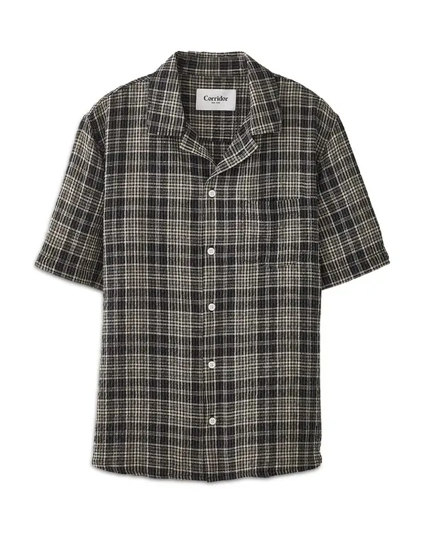 CORRIDOR Plaid Seersucker Short Sleeve Shirt - Black