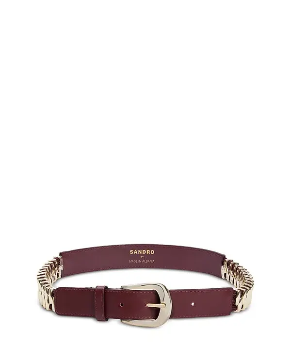 Sandro Leather And Metal Loop Belt - Bordeaux