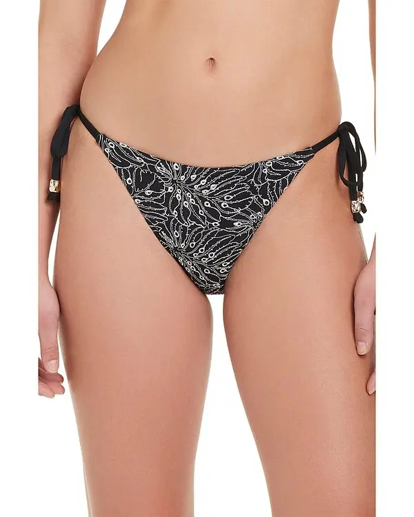 Red Carter Tie Side Bikini Bottom - Black
