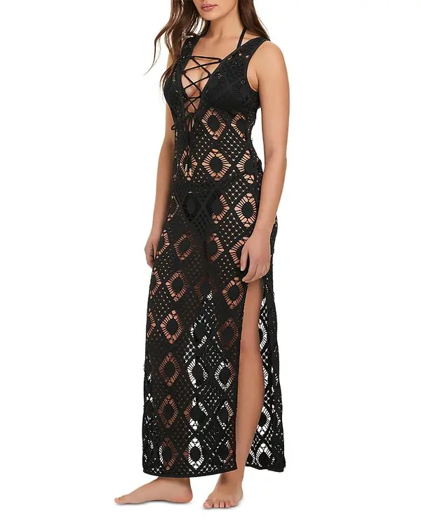 Red Carter Lace Up Cover Up Dress - Black