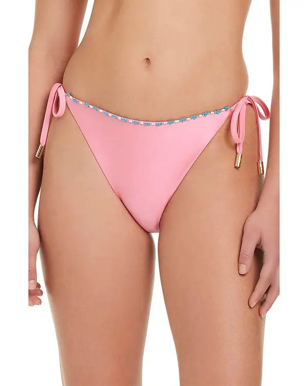 Red Carter Tie Side Beaded Bikini Bottom - Ballerina