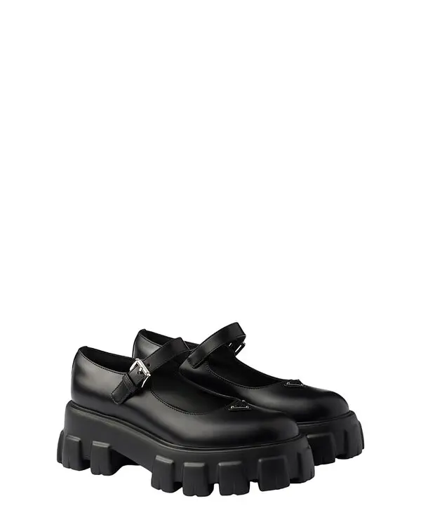 Prada Brushed Leather Monolith Mary Janes
