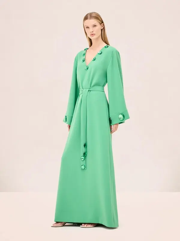 alexis sole dress green Cowl Neck Sage Green Sheath Long Bridesmaid Dress main image 1