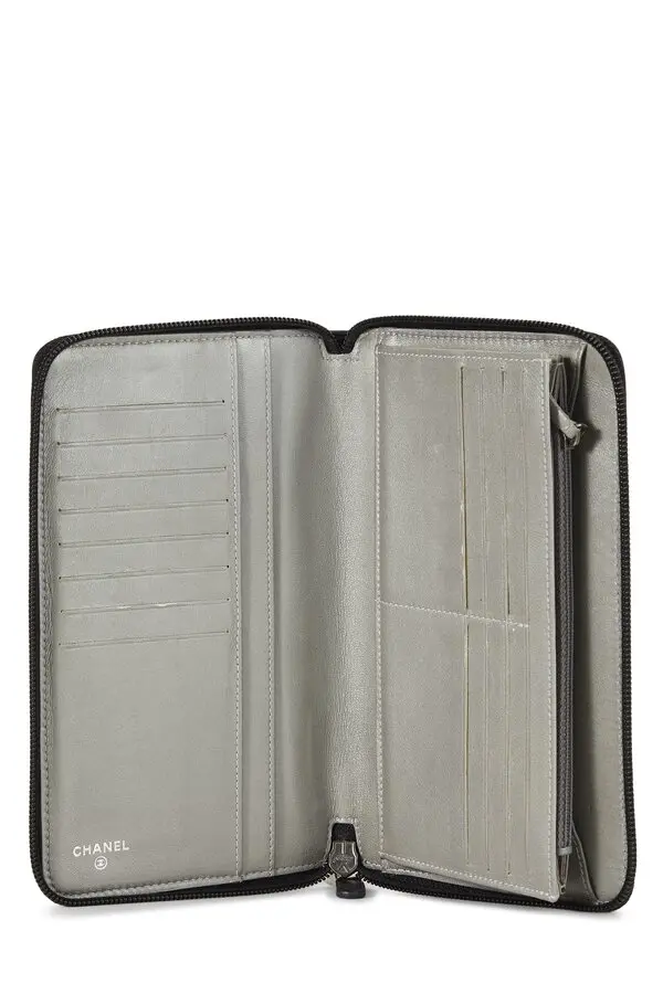 Chanel Embossed Lambskin Camellia Zip Around Wallet - Black
