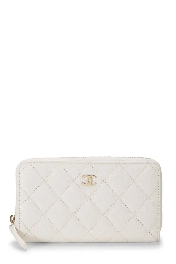 Chanel Caviar Zip Around Wallet - White