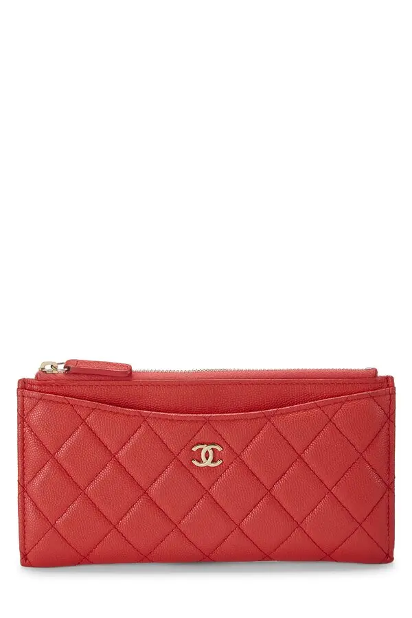 Chanel Quilted Caviar Zip Pouch Wallet - Red
