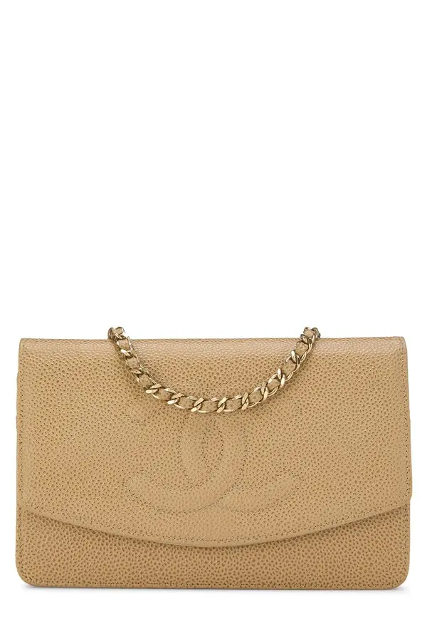 Chanel Caviar Timeless Cc Wallet On Chain - Beige