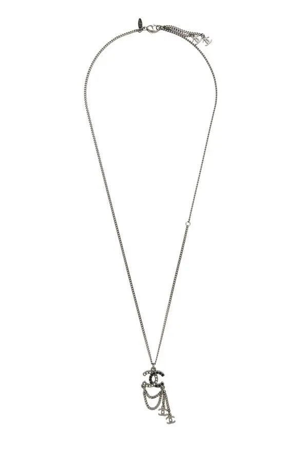Chanel Silver Crystal 'cc' Necklace - Black